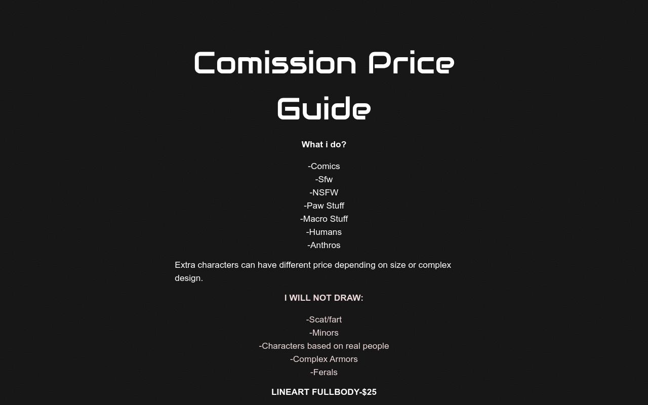 Comission Price Guide
